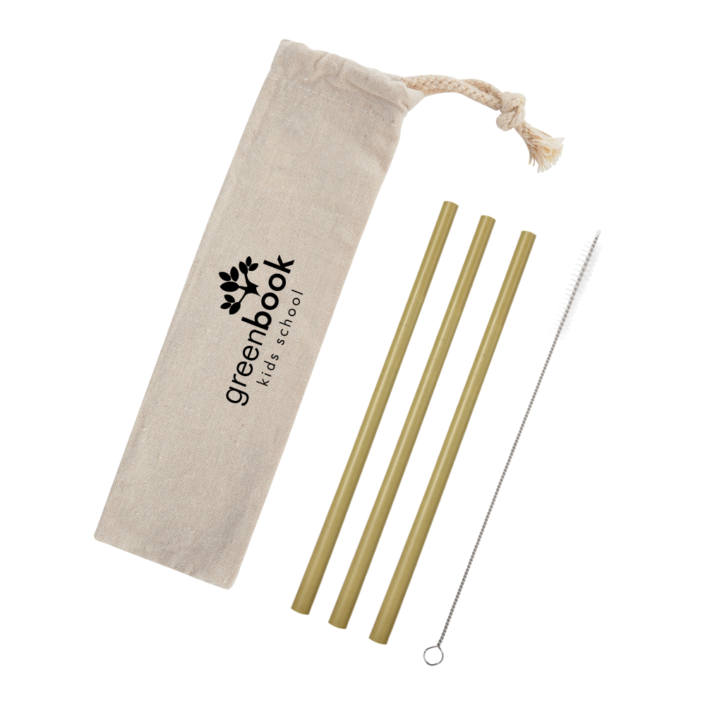 Custom 3 Pack Bamboo Straw Kit with Cotton Pouch | WithLogos