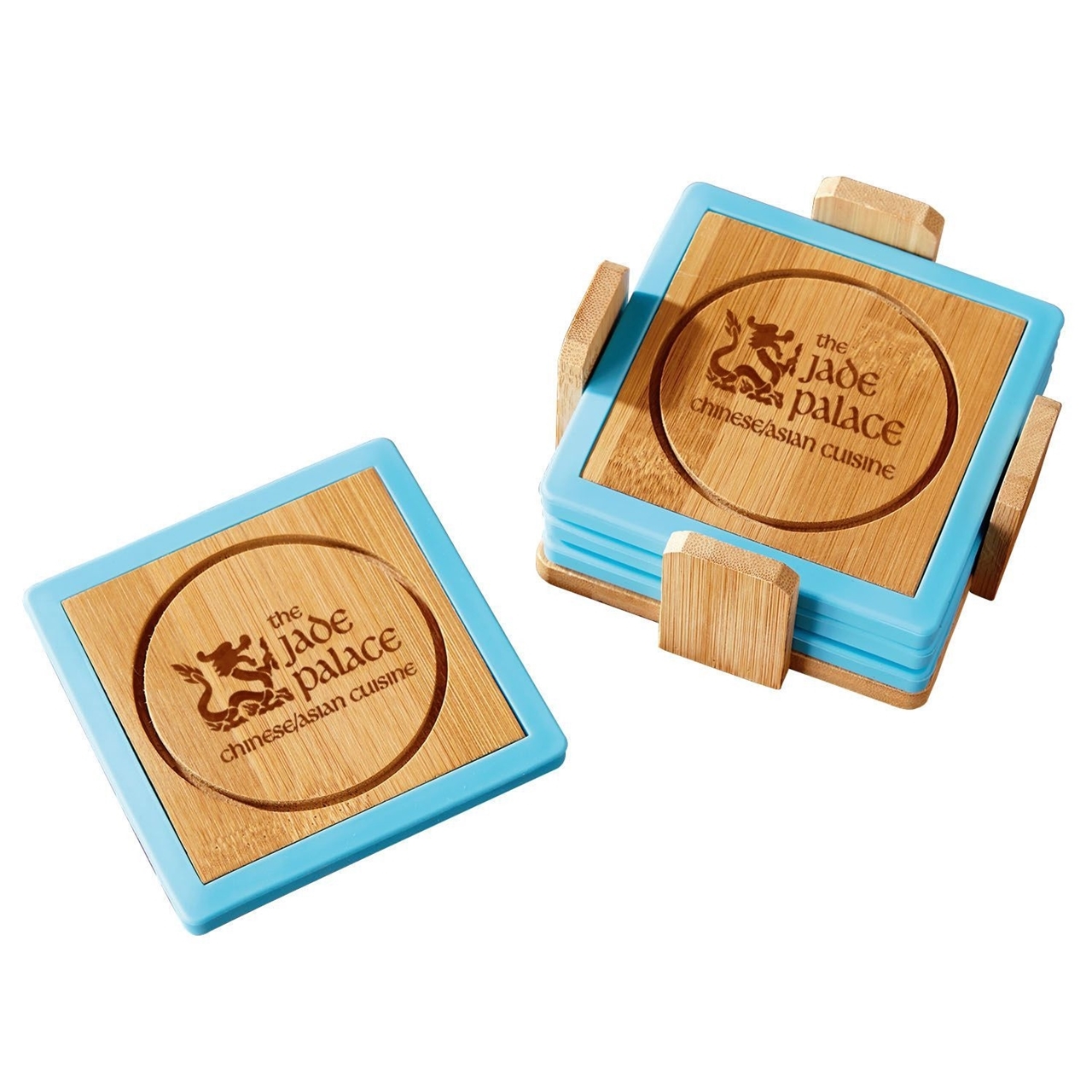 Custom Bamboo and Silicone Coaster Set | WithLogos
